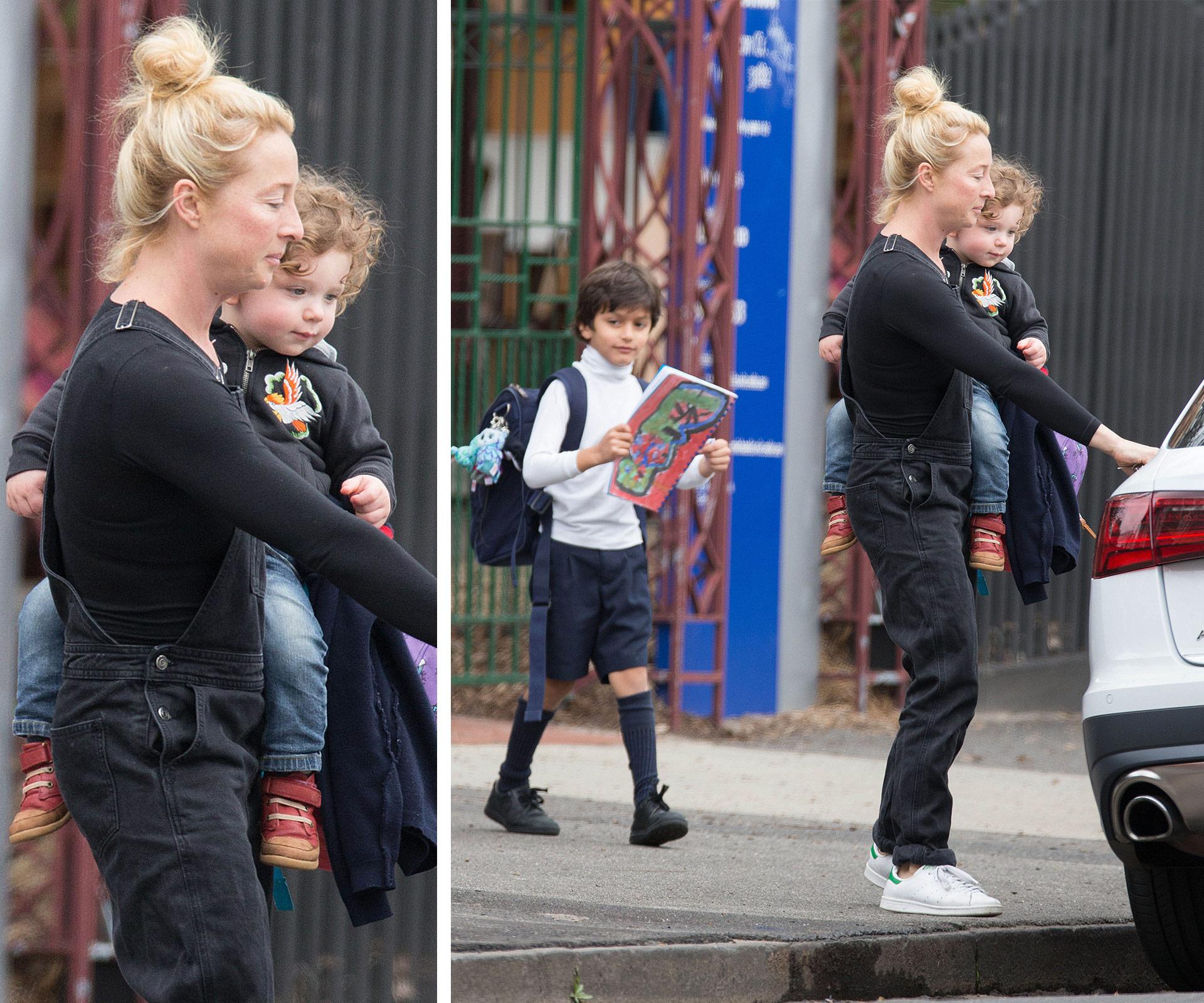 Asher Keddie with her stepson Luca and baby Valentino