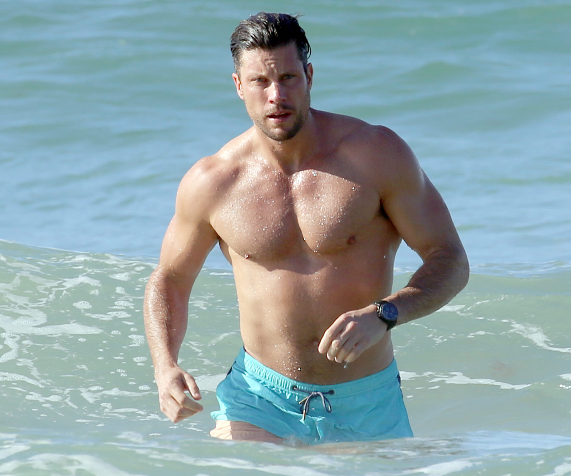 The Bachelor Sam Wood shirtless at the beach